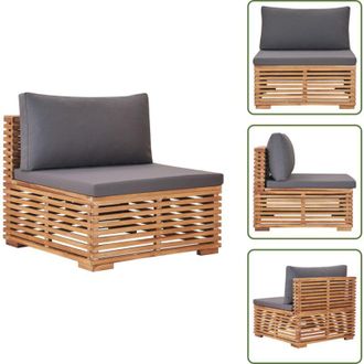 vidaXL Garten-Mittelsofa mit Grauer Auflage Massivholz Teak - Gartensofa - Teakholzm&ouml;bel - Outdoorm&ouml;bel - Lounge Set - Balkonm&ouml;bel