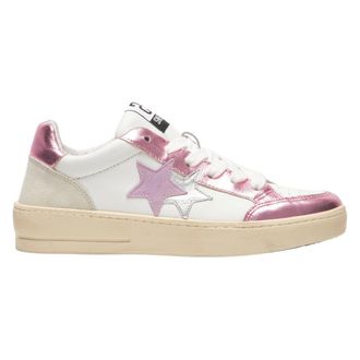 2Star 2Star, Femme, Chaussures, Multicolore, Taille: 36 EU Baskets en cuir blanc avec d&eacute;tails roses et argent&eacute;s