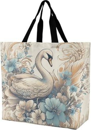 Generic Fleurs Et Cygnes Sac A Main Femme R&eacute;utilisable Sacs De Courses Grand Sac A Main Femmes Pour Travail Shopping Quotidienne