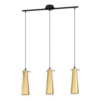 Eglo Hängelampe Pinto Gold, 3-flammige Pendelleuchte, Esszimmerlampe aus Metall in Schwarz und Glas in Transparent und Gold, E27 Fassung