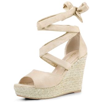 Allegra K Damen Schnürsandalen mit Espadrilles und Keilabsatz Beige 37