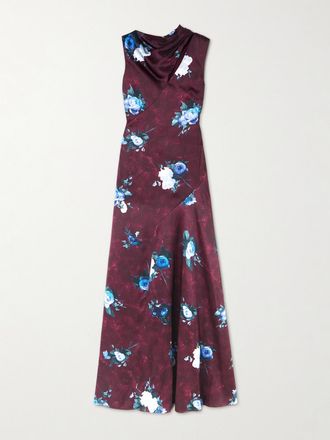 Erdem Robe Du Soir Asymétrique En Satin Duchesse À Imprimé Fleuri Et À Découpe - Bordeaux