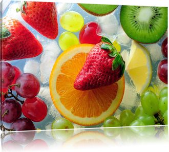 Pixxprint Kiwi Apfel Birne Obst Obstsalat, Größe: 100x70cm, Leinwandbild, fertig gespannt, Wandbild, Dekoration, Kunstdruck, kein Poster