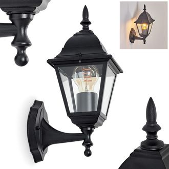 HOFSTEIN Außenwandleuchte Naofe, Wandlampe aufwärts in antikem Look aus Metall/Glas in Schwarz/Klar, Wandleuchte im klassischen Landhaus-Stil, Außenleuchte für