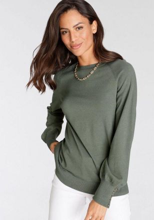 Laura Scott Rundhalspullover aus Feinstrick mit volumin&ouml;sen &Auml;rmeln