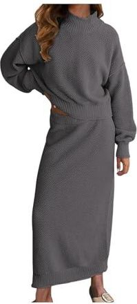 Generic Robe De Soir&eacute;E Femme - Ensemble Femme &Eacute;l&eacute;gant Pull Jupe Longue Tenue Confortable Col Montant Manches Longues Tricot&eacute; Maxi Casual Sortie