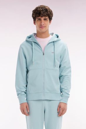 Eden Park Sweatshirt Zipp&eacute; En Molleton Coton Vert Deau Coupe Droite