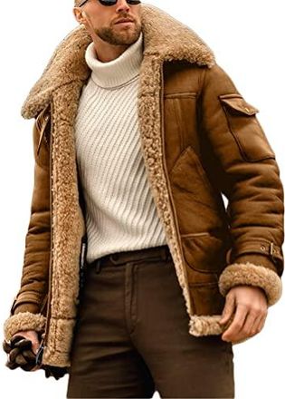 Onsoyours Hommes Hiver Chaud Veste Manteau de Veste Classique pour Homme Veste Zippée Décontractée A Marron S