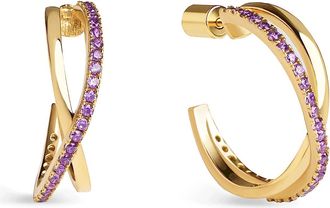 Singularu X Lavande Creolen. Messing mit 18 Kt Vergoldeter Beschichtung und Zirkonia. Schmuck f&uuml;r Damen