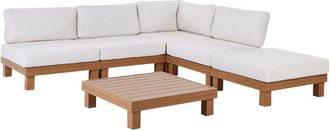 Beliani Lounge Set Hellbraun Aluminium 6-teilig f&uuml;r 5 Personen mit Kissen Modul 4er Sofa Ottomane und Couchtisch Outdoor Terrasse Garten Ausstattung