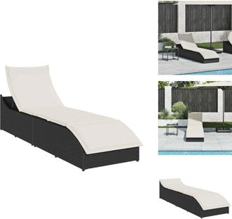 vidaXL Klappliege mit Auflage und Stauraum Schwarz Poly-Rattan - Klappliege - Klappliegen - Sonnenbett - Gartenliege