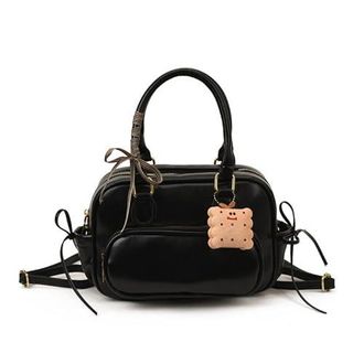 Generic Sac &agrave; main en polyur&eacute;thane pour femme - Automne et hiver - Avec pendentif - Plusieurs poches - Pour voyage, shopping, usage quotidien, Noir, 9.84x6.89