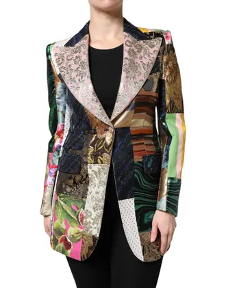 Dolce & Gabbana Womens Multicolor Floral Patchwork Jacquard Jacket Clothing