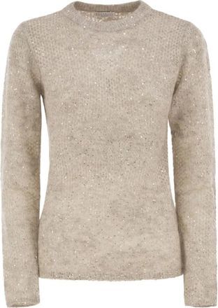 Brunello Cucinelli Pull en maille mohair et laine m&eacute;lang&eacute;e avec sequins - Femme - Pulls - Beige - Taille: 36 FR
