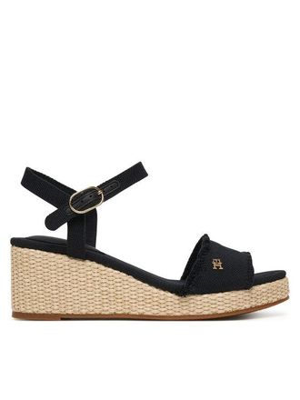 Tommy Hilfiger Sandalen Mid Woven Wedge Espad Fringe FW0FW09470 Schwarz