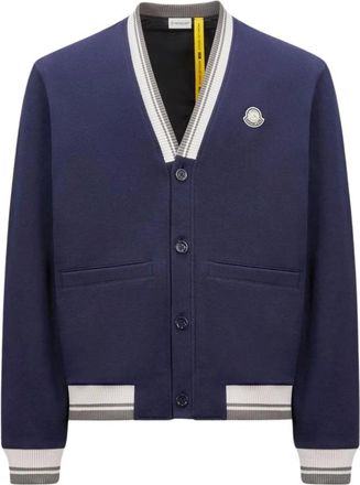 Moncler Homme, Pulls, Bleu, Taille: M Cardigan &agrave; Col en V