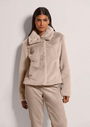 Madeleine Outdoorjacke Webpelz-Kurzjacke mit Stehkragen Webpelzjacke mit verdeckten Druckkn&ouml;pfen, Langarm, leicht gef&uuml;ttert