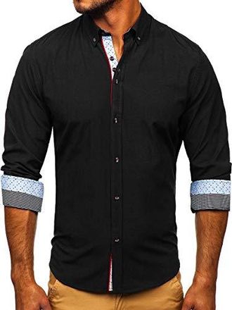 BOLF Homme Chemise a Manches Longues Decontractee Chemisier Elegante Affaires Fete Choix de Couleur Classique Basic Slim Fit Casual Style 8839 Noir S [2B2]