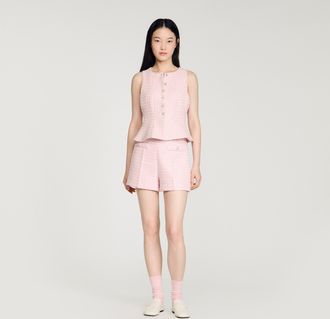 Sandro Short tweed &agrave; carreaux sequins