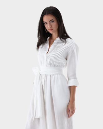 van Laack Midikleid aus Leinen mit Bindeg&uuml;rtel