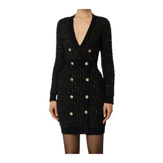 Elisabetta Franchi Doppelreihiges Strickkleid mit goldenen Kn&ouml;pfen - - Dresses - Damen - Schwarzk - M
