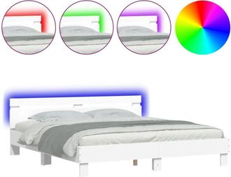 vidaXL Bettgestell mit Kopfteil und LED-Beleuchtung Wei&szlig; 160x200 cm Vidaxl