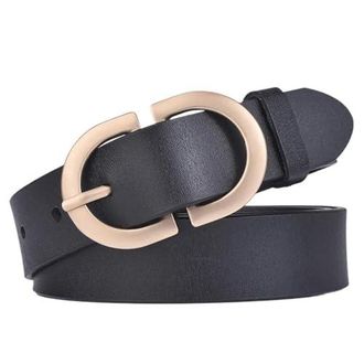 Generic Ceinture en cuir pour femme, boucle en alliage doré, cuir de vachette naturel, pour femme, pantalon, Noir, 110 cm