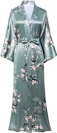 Babeyond Coucoland Robe de chambre longue en satin pour Femme Robe de plage Kimono Motif à fleurs Cardigan Peignoir Long Imprimé pour Femme Robe Longue FleursP