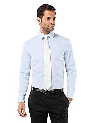Vincenzo Boretti Chemise Homme, Coupe cintr&eacute;e Slim-fit, Tissu Infroissable et agr&eacute;able, 100% Coton, Manches-Longues, col Kent, Unie Bleu Clair 43-44