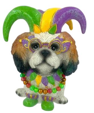 December Diamonds 65-65045 Harz, Mardi Gras Shih Tzu mit Narrenhut, h&auml;ngende Dekoration oder Stehtischplatte, 12 cm hoch x 9,5 cm breit x 8,9 cm tief