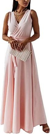 TOMWELL Femme Robe Cocktail Manches Longues Maxi Sexy Élégante Moulante Fente Latérale Pour Soirée Plage C Rose L