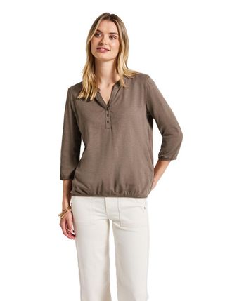 Street One Damen 3228115 Split Neck Jersey-Shirt, Silk Brown, 42