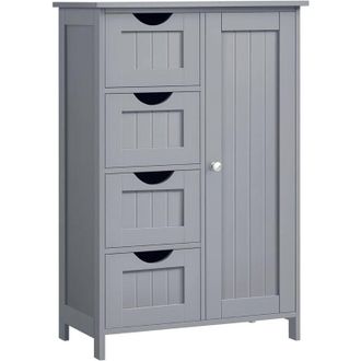 Vasagle Vasagle - Meuble Salle de Bain Rangement avec 4 Tiroirs, 55 x 30 x 82 cm, Placard avec Porte, Étagère Réglable, Gris Mystique