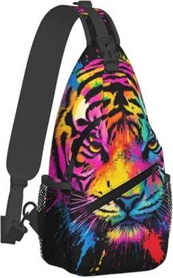 Generic Casual Sacoche Bandouliere Art abstrait repr&eacute;sentant un tigre sauvage aux &eacute;claboussures color&eacute;es Sac De Poitrine Multifonction Cross Body pour &eacute;cole H