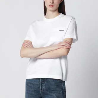 Brunello Cucinelli Wei&szlig;es Baumwoll-T-Shirt mit Shiny Tab