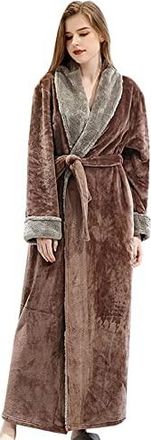 Generic Peignoir de bain long en tissu &eacute;ponge pour femme - Robe de chambre en polaire fine - Robe de chambre confortable pour lhiver - Robe de nuit &agrave; manches 