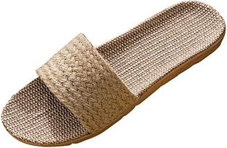 Generic Pantoufles pour femme avec semelle en caoutchouc - Mode dété - Intérieur et extérieur - Antidérapants - Confortables - En lin tissé - Ceintures à enfi