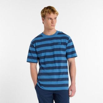 New Balance Herren Athletics Cotton Thick Stripe T-Shirt in Blau, Baumwolle, Größe M