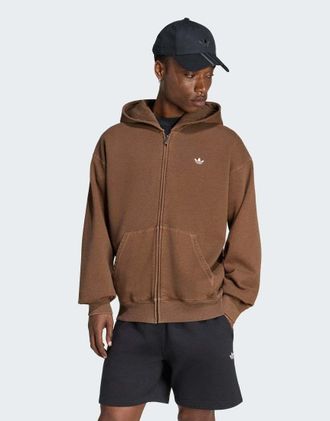 adidas Originals Trefoil Essentials - Locker geschnittene Kapuzenjacke in verwaschenem Preloved-Braun mit durchgehendem Rei&szlig;verschluss