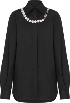 Moschino Femme, Blouses et Chemises, Noir, Taille: 42 FR Chemise en popeline de coton stretch imprim&eacute;e