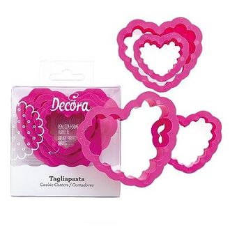 Decora 0255306 Set 4 EMPORTE-Piece Coeur CANNELE 4-5,5-7-8 H 2,2 CM, Plastique, Rose