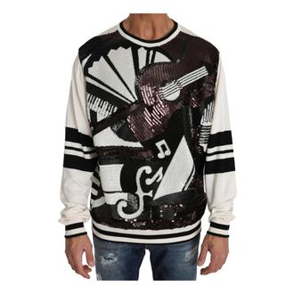 Dolce & Gabbana Pailletten Seiden Jazz Guitar Pullover - - Sweatshirts & Hoodies - Herren - Mehrfarbig - L