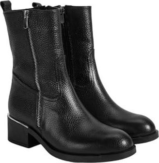 Desa Bottes pour Femme - Tige en Cuir, Fermeture &eacute;clair, Talon Plat, Respirantes | Noir - 36