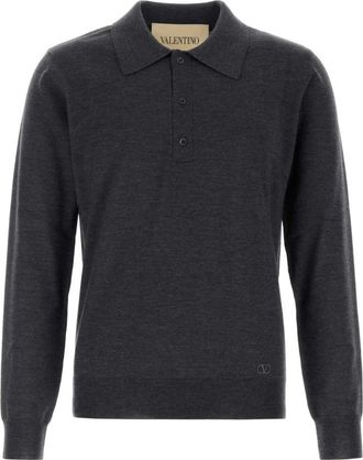Valentino Garavani Homme, Tops, Gris, Taille: S Wool Polo With VLogo Embroidery