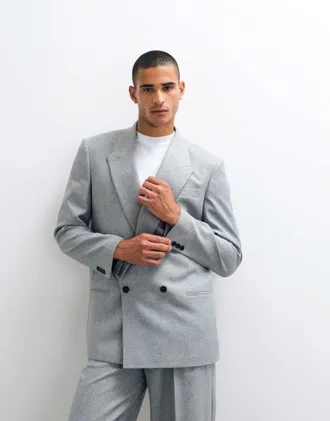 Asos locker geschnittene zweireihige Anzugjacke in Salz-und-Pfeffer-Grau