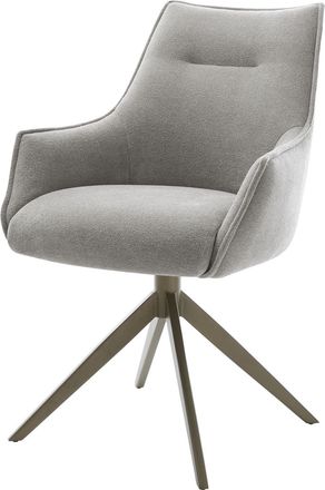 DELIFE Esszimmerstuhl Alja-Flex mit Armlehnen Kreuzgestell breit Effektfinish Titan Strukturstoff Soft Grau 360&deg; drehbar Wippfunktion Taschenfederkern