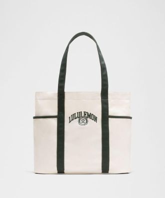 lululemon Daily Tote-Bag aus Canvas mit mehreren Taschen 20 l College-Style - Gr&ouml;&szlig;e 20 l in Natural/Rainforest Green