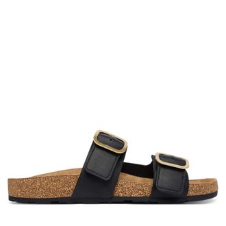 Tommy Hilfiger Pantoletten Tommy Hilfiger Leather Double Strap Cork Sandals FW0FW09118 Schwarz