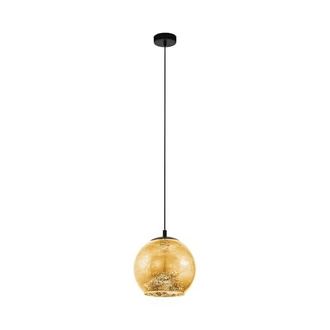 Eglo Suspension luminaire Alabraccin, lampe de plafond suspendue, lustre salon ou salle à manger en métal noir et verre doré, douille E27, Ø 27 cm