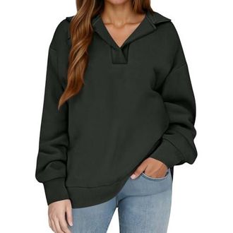 Generic 2026 Sweat-shirt uni confortable pour femme - Hauts surdimensionnés de couleur unie - Pull ample et décontracté - Vêtements de sport pour les entraîne